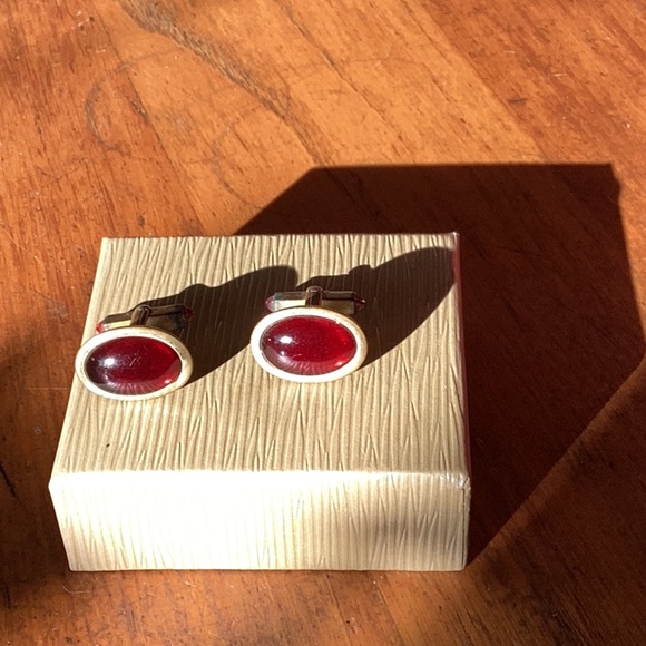 Accessories | Vintage Oval Brass Tone Ruby Red Lucite Center Square ...